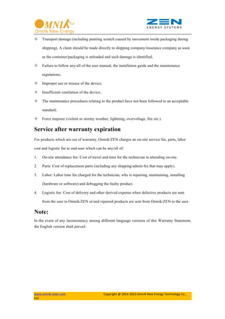 Omnik Datasheet TL2m Zen Warranty 120 Months | PDF