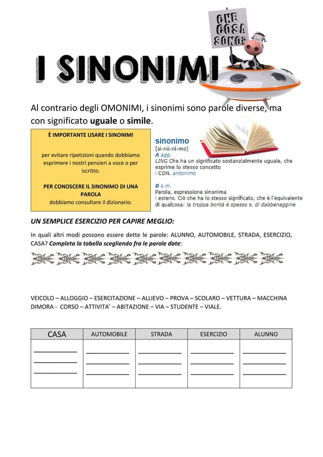 Omonimi sinonimi e contrari : arricchimento lessicale (Schede ...