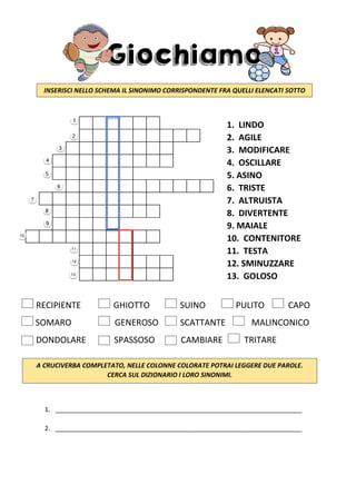 Omonimi sinonimi e contrari : arricchimento lessicale (Schede ...