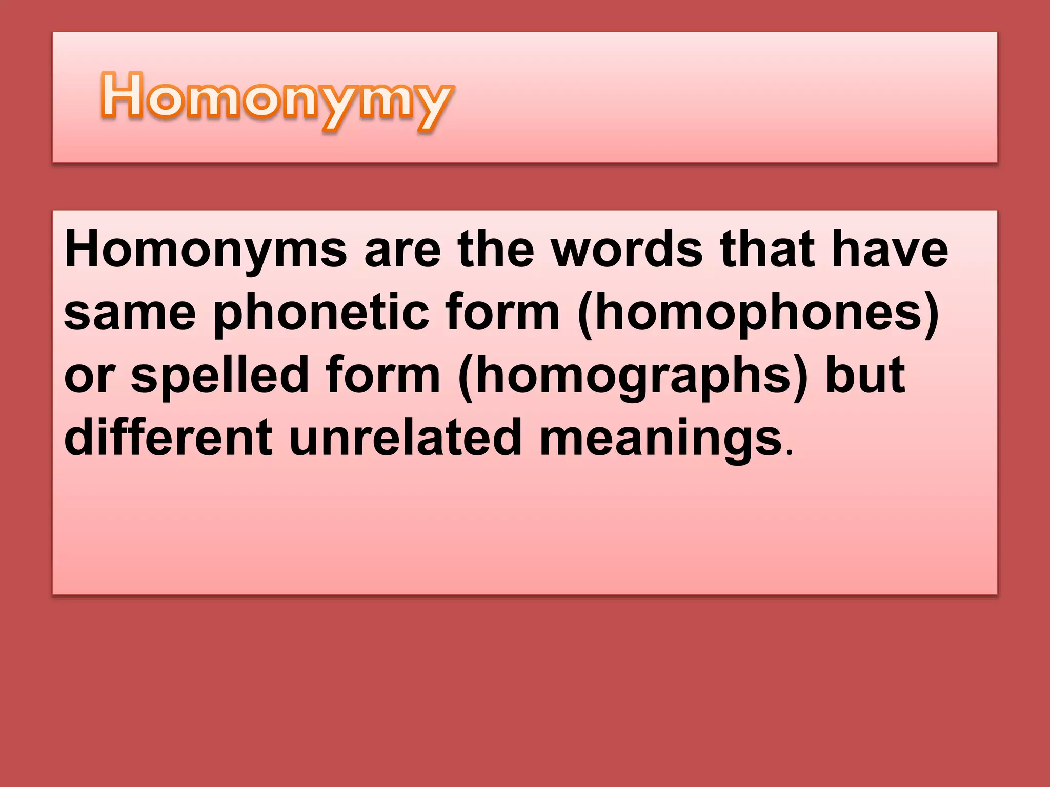 homonimy, polysemy, hyponymy | PPTX