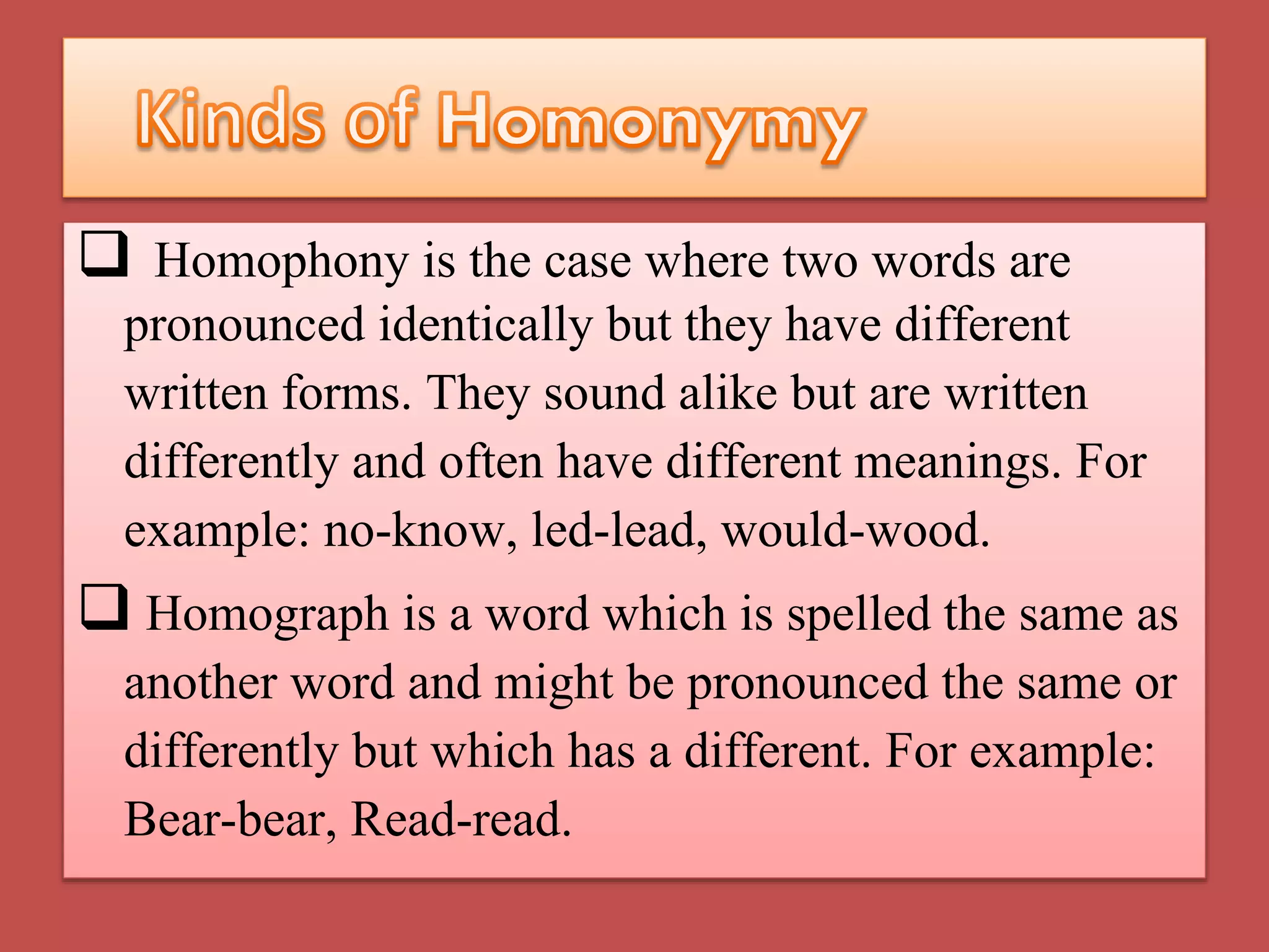 homonimy, polysemy, hyponymy | PPTX