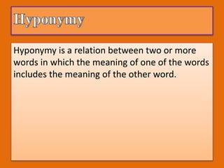 homonimy, polysemy, hyponymy | PPTX