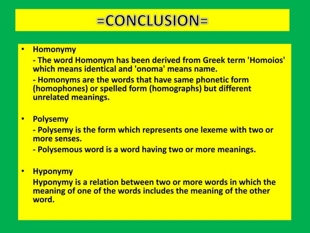 homonimy, polysemy, hyponymy | PPTX