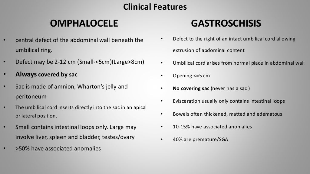 Omphalocele vs gastroschisis