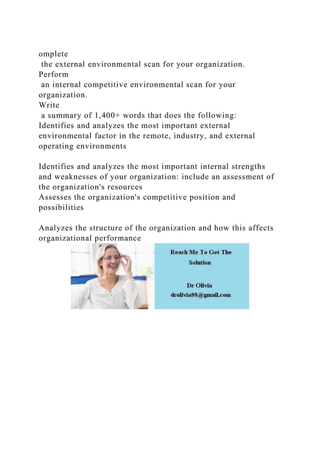 Omplete The External Environmental Scan For Your Organization P Docx