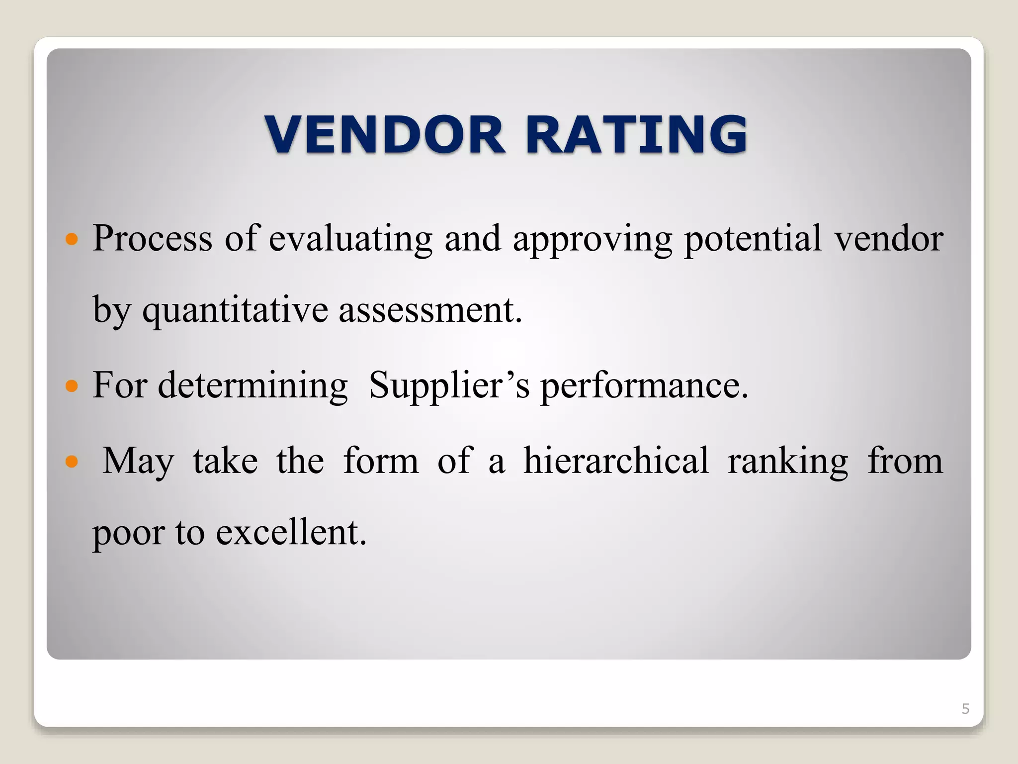 operations management(vendor selection and rating) | PPTX