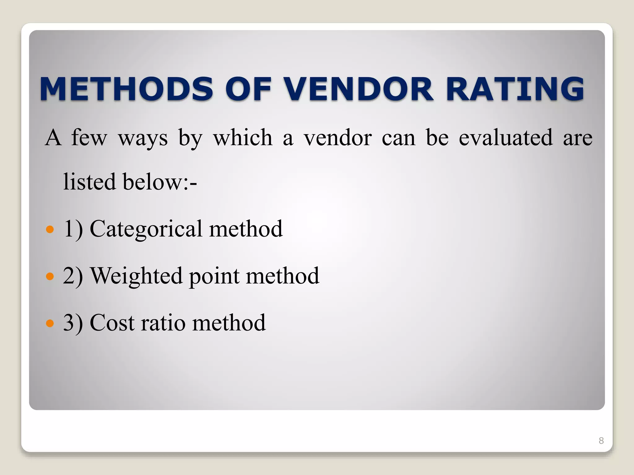 operations management(vendor selection and rating) | PPTX