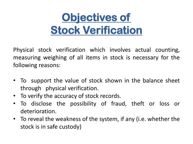 Methods of Stock Verification | PPTX | Stocks and Bonds | Personal ...