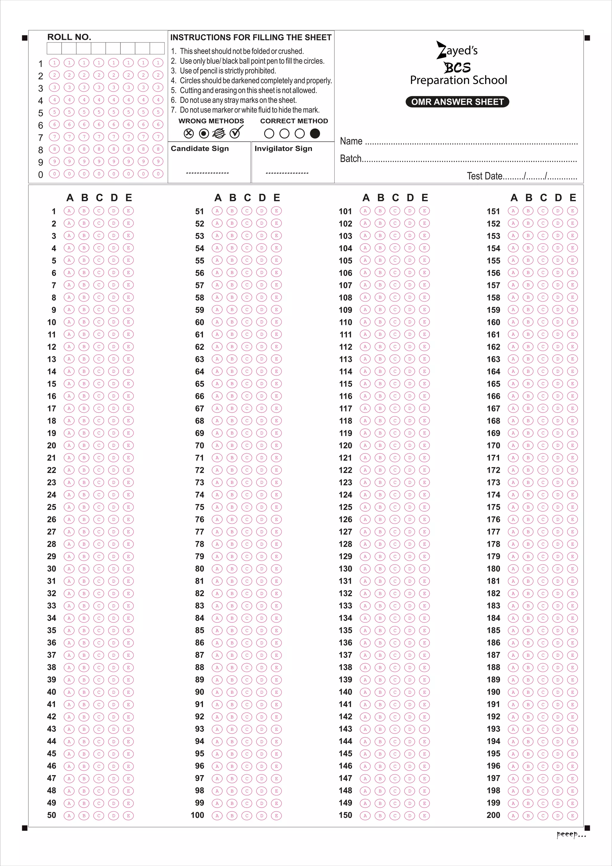 Omr sheet-200-questions | PDF