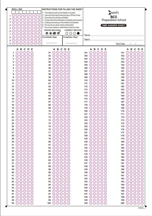 Omr Sheet 200 questions Omr Sheet 200 questions