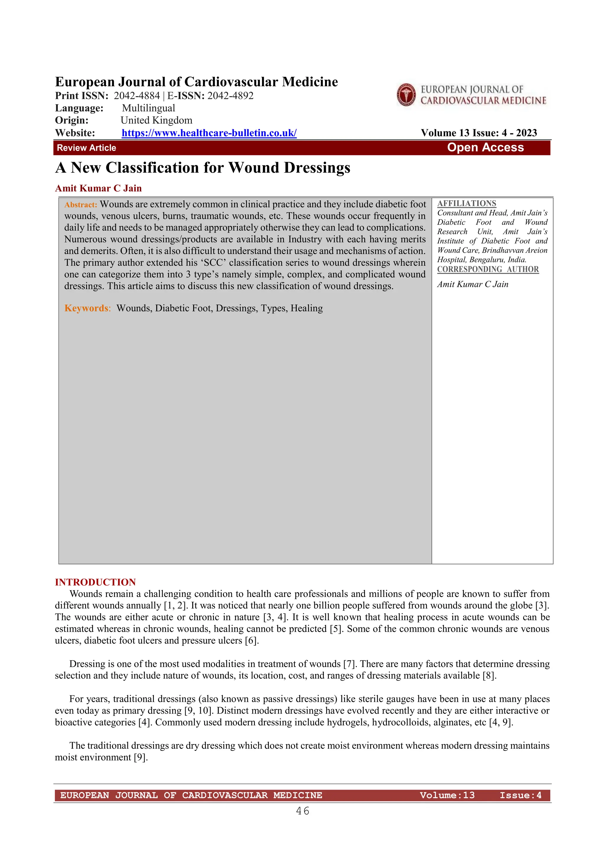 A new classification for wound dressings | PDF