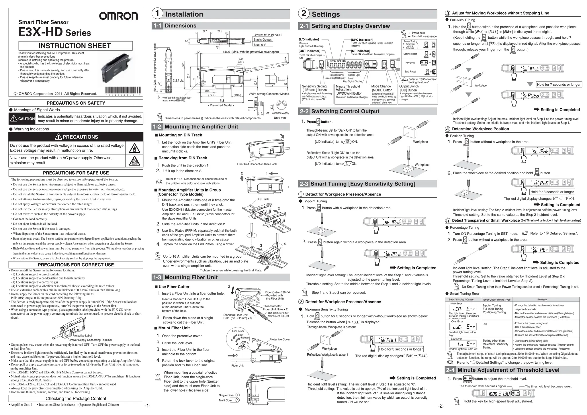 Manual Omron E3X-HD Clearsensor optical messure | PDF