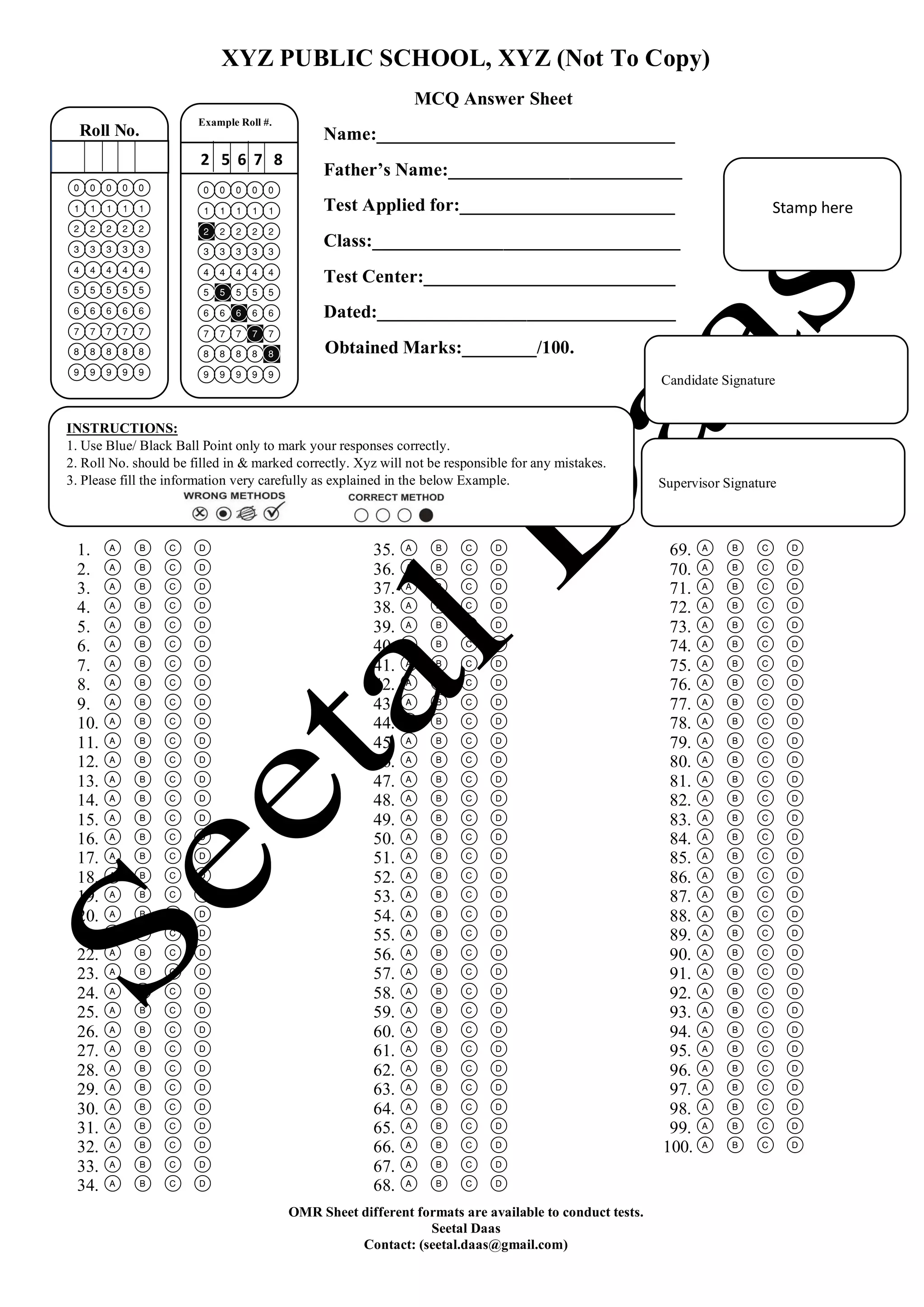 OMR Sheet by Seetal Daas | PDF