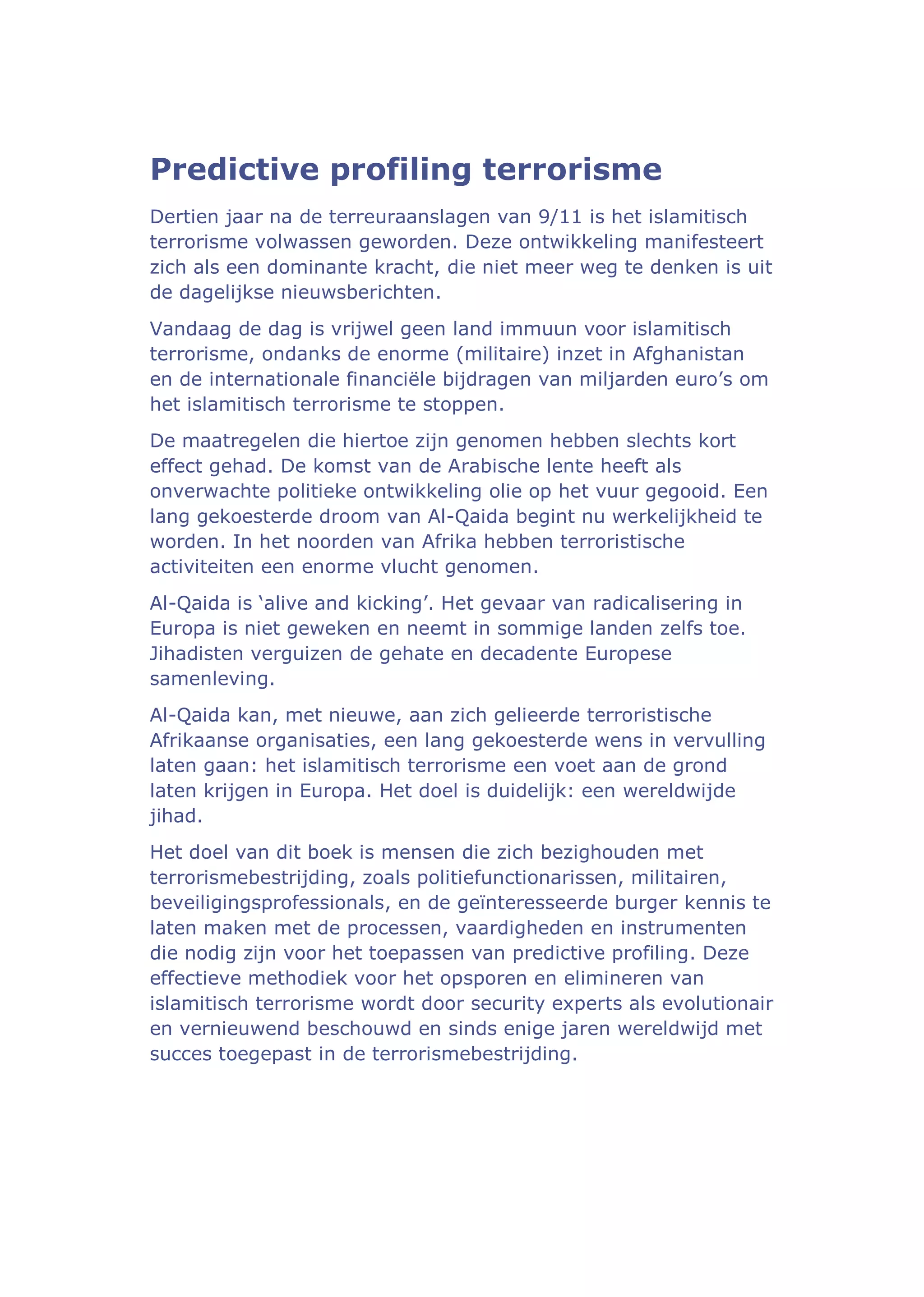 Omslagtekst Predictive profiling terrorisme | PDF