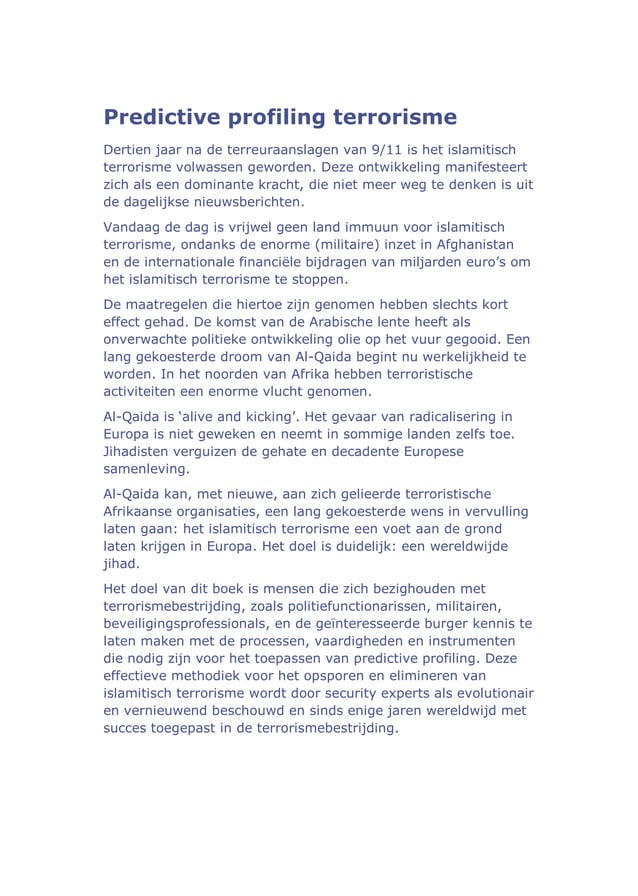 Omslagtekst Predictive profiling terrorisme | PDF