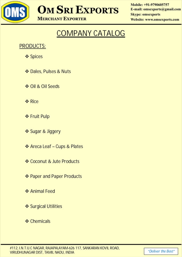 Om sri exports company catalog & portfolio | PDF