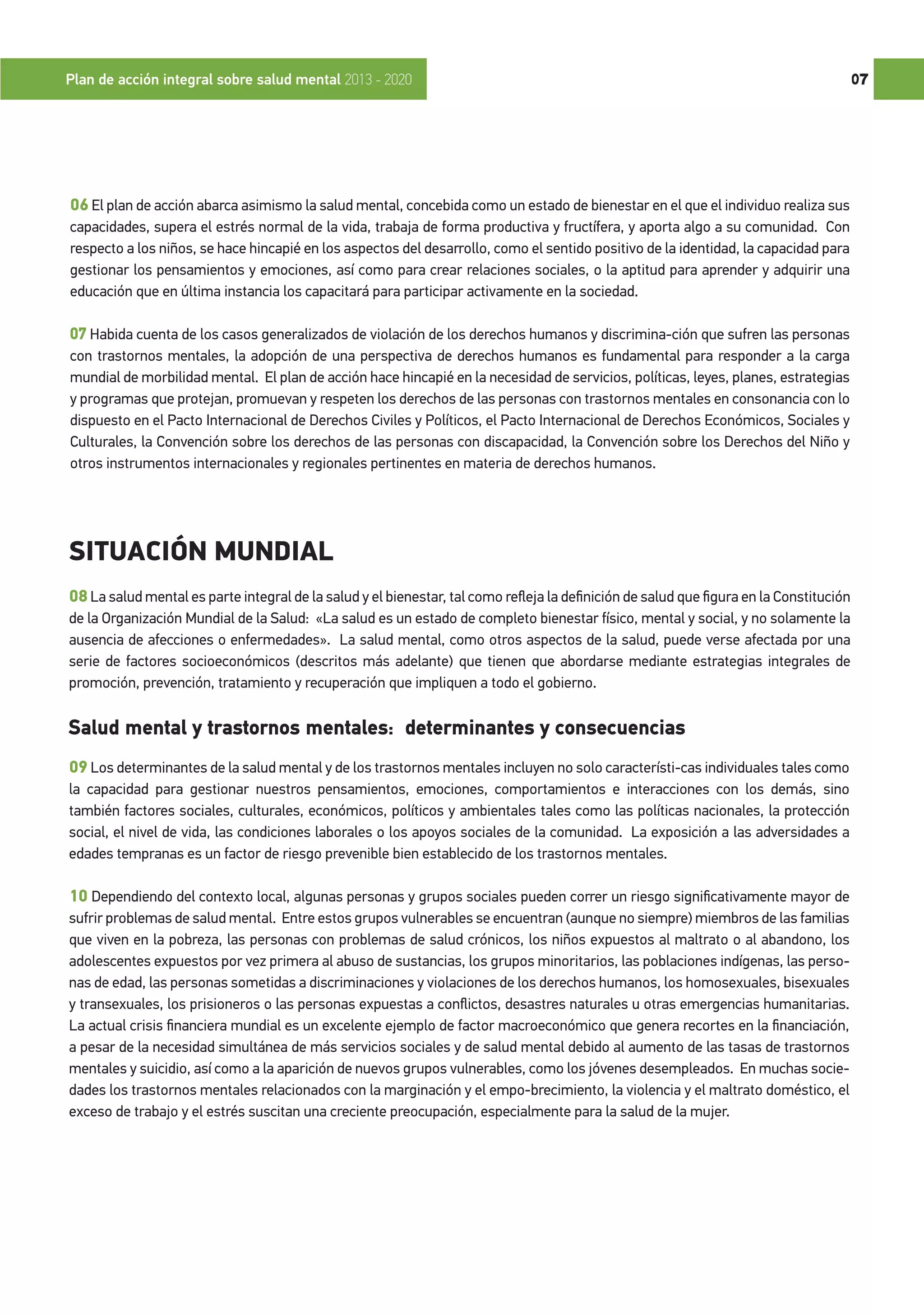 PLAN DE ACCIÓN EN SALUD MENTAL DE LA OMS | PDF