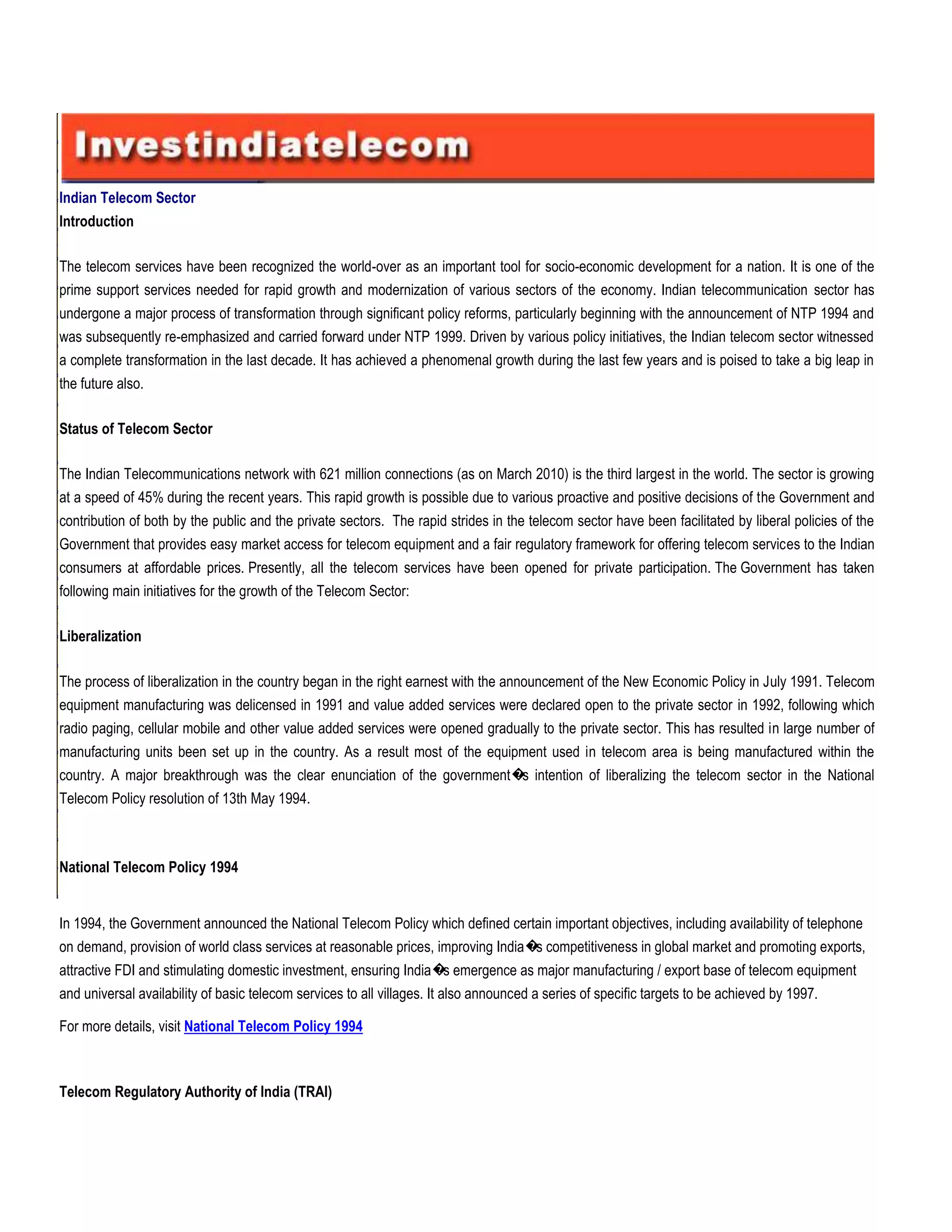 Operation management Telecom Sector in India | DOCX