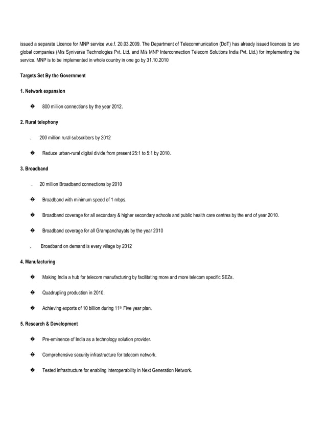 Operation management Telecom Sector in India | DOCX