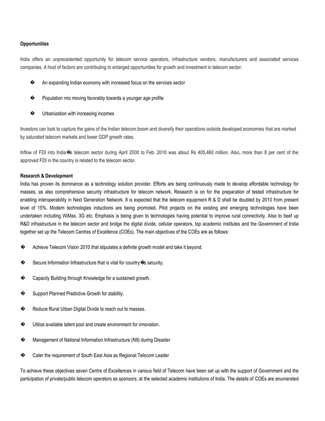 Operation management Telecom Sector in India | DOCX