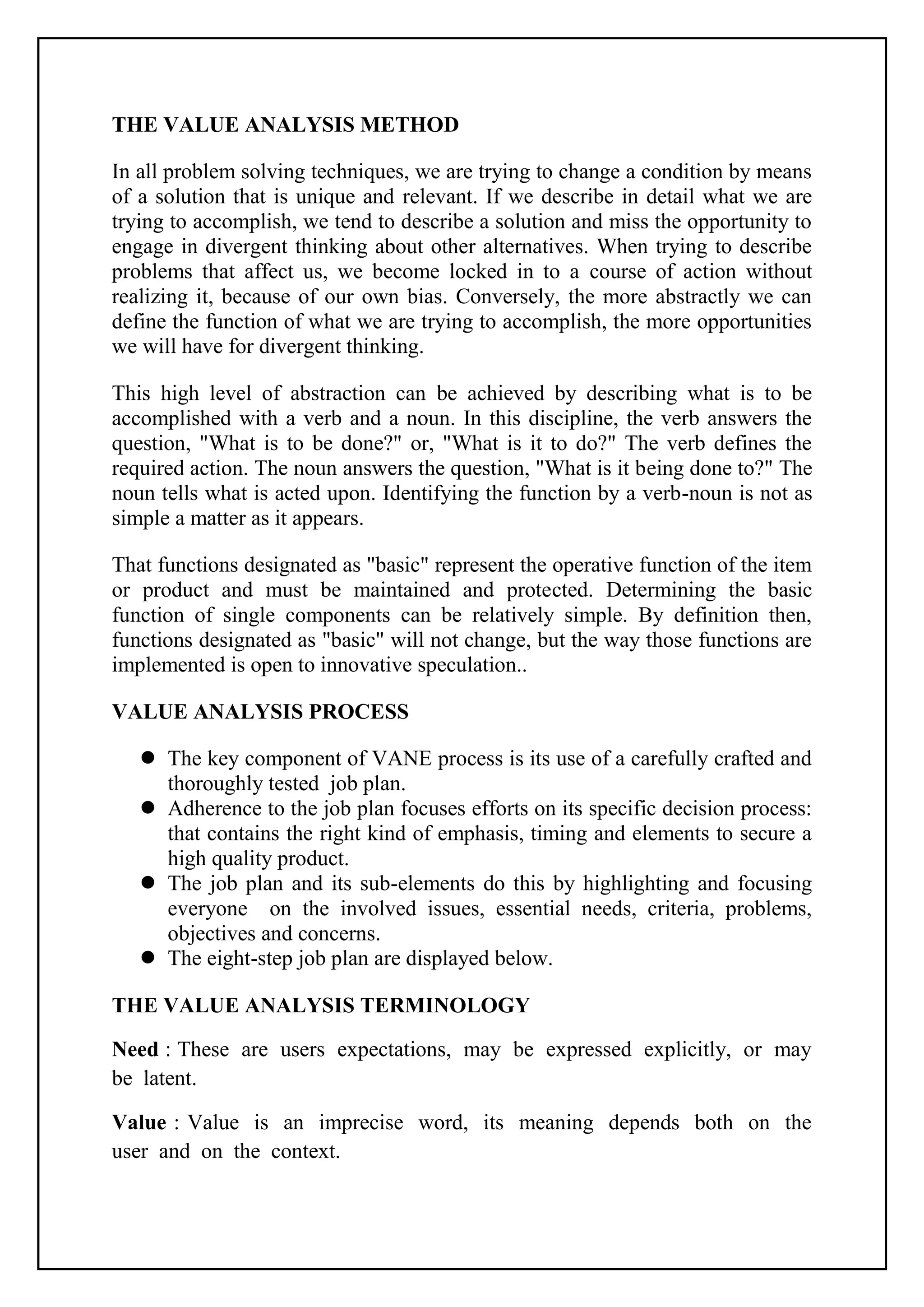 VALUE ANALYSIS,VALUE ENGINEERING, BUSINESS PROCESS REENGINEERING | PDF