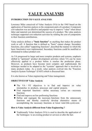 VALUE ANALYSIS,VALUE ENGINEERING, BUSINESS PROCESS REENGINEERING | PDF
