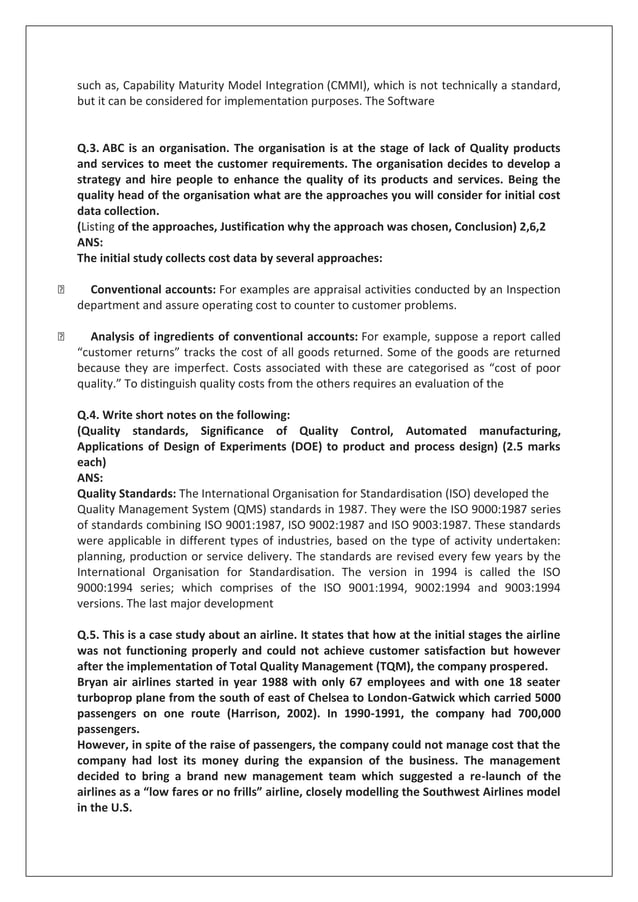 OPERATION MANAGEMENT 4th SEM WINTER 2013 SOLVED ASSIGNMENTS | PDF