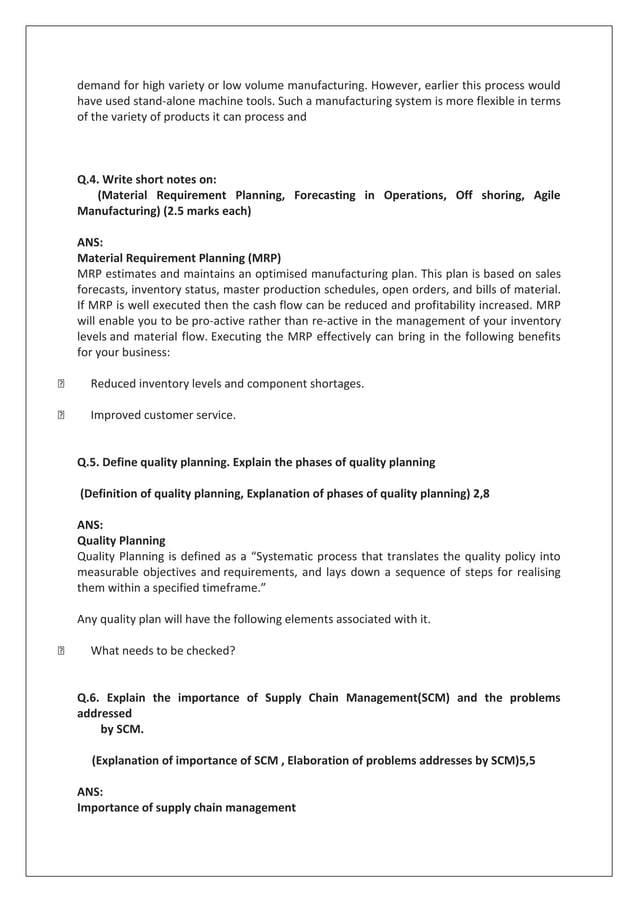 OPERATION MANAGEMENT 4th SEM WINTER 2013 SOLVED ASSIGNMENTS | PDF