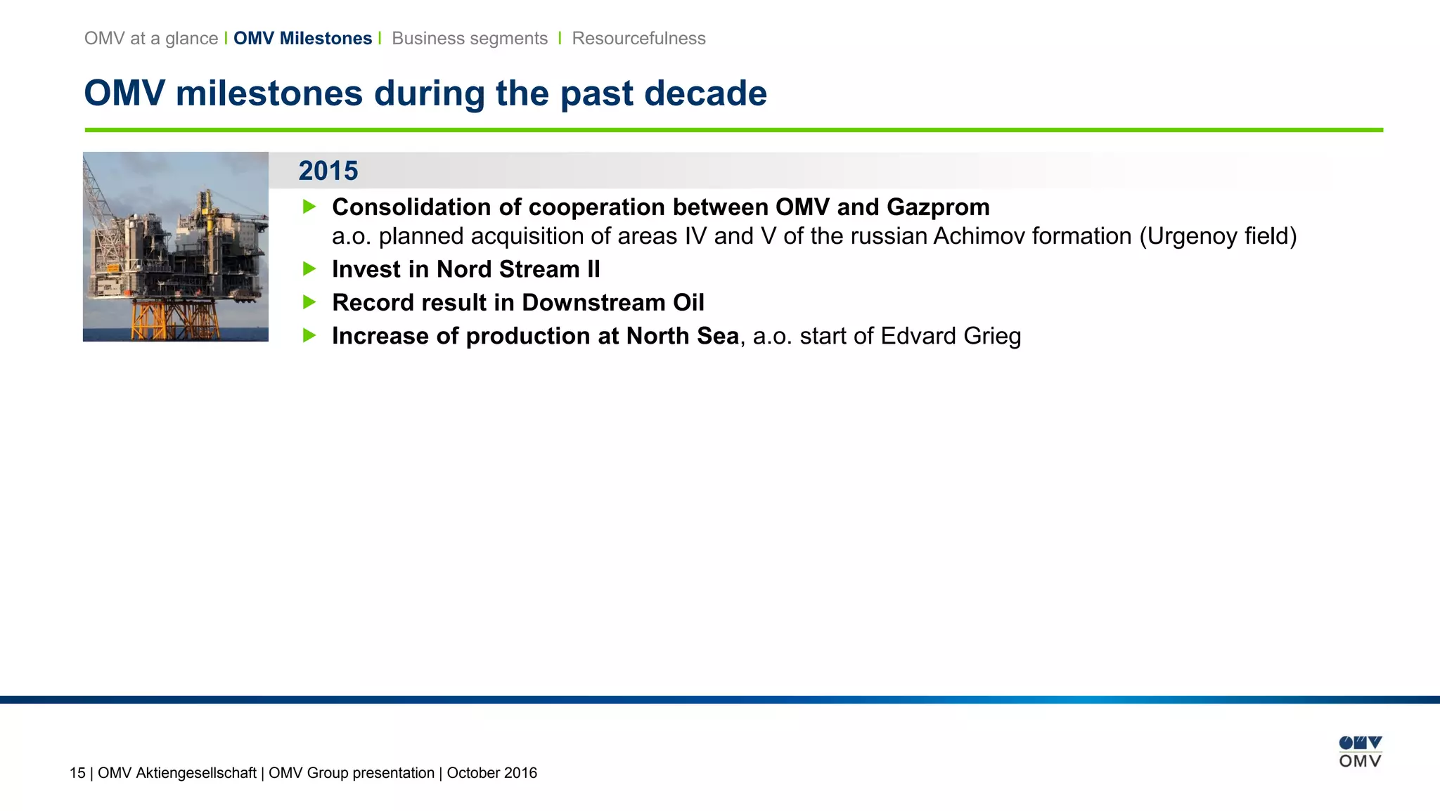 OMV Group Presentation - Corporate Milestones Business Segments and ...