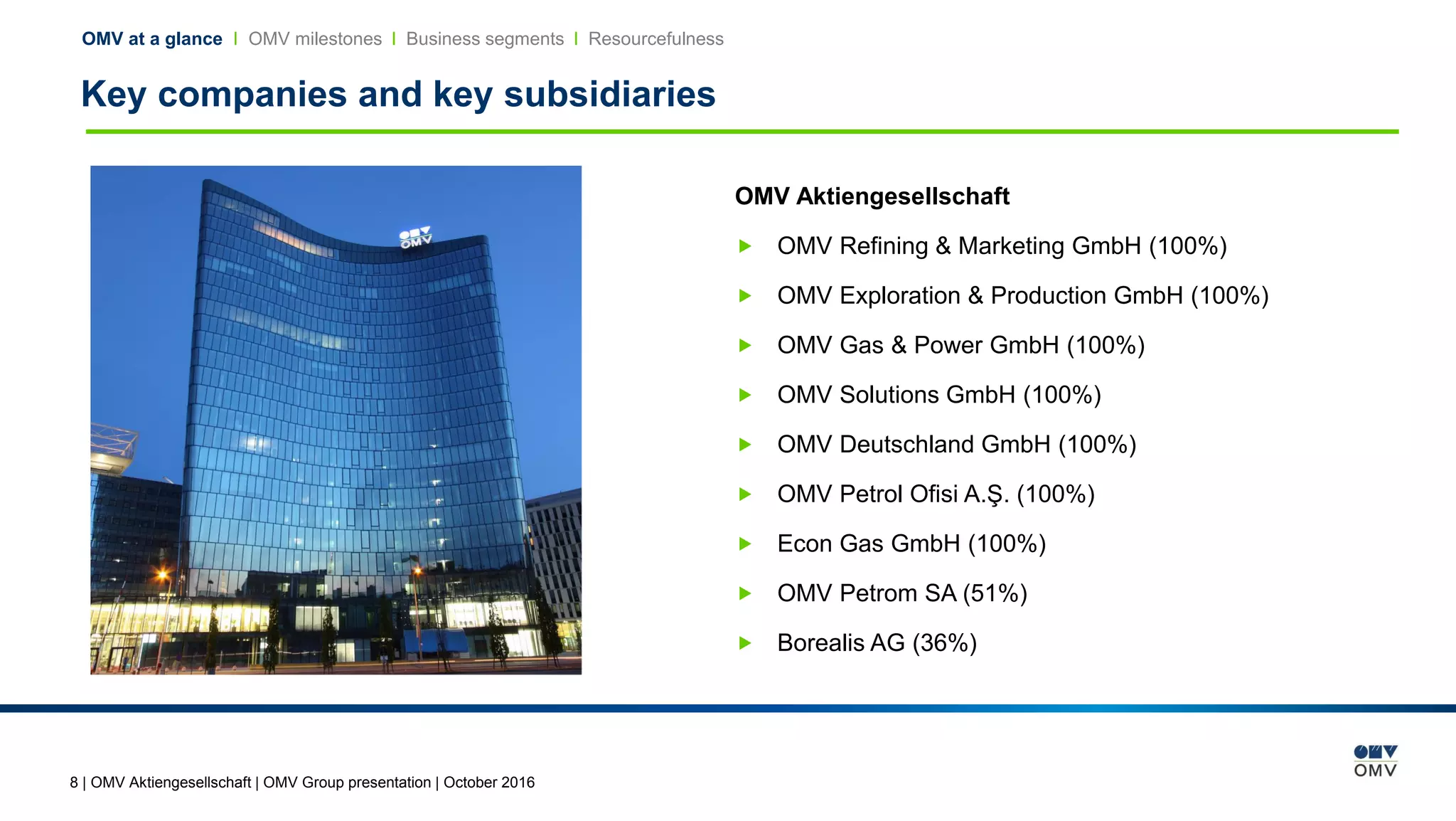 OMV Group Presentation - Corporate Milestones Business Segments and ...