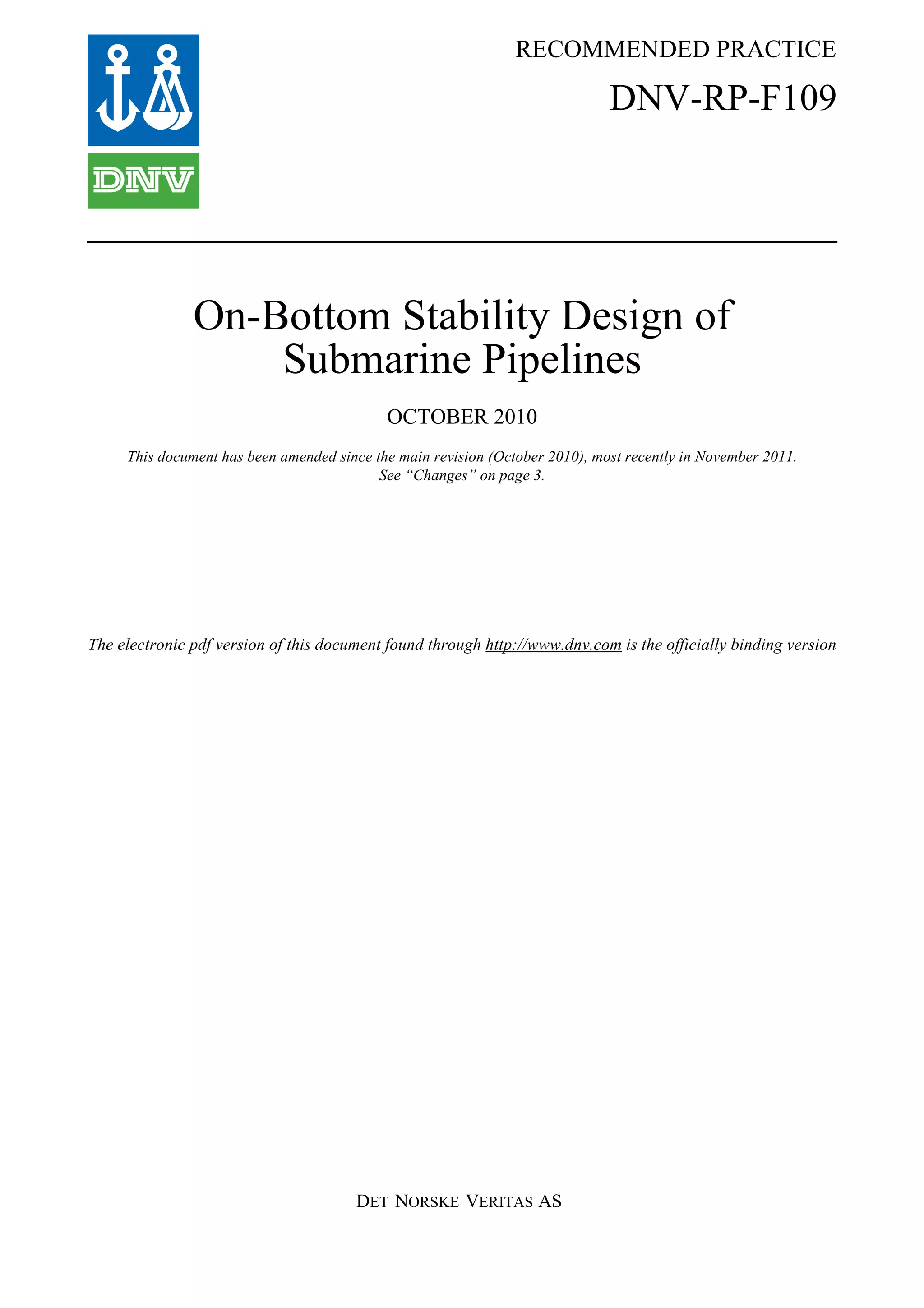 On bottom stability design of submarine pipelines | PDF