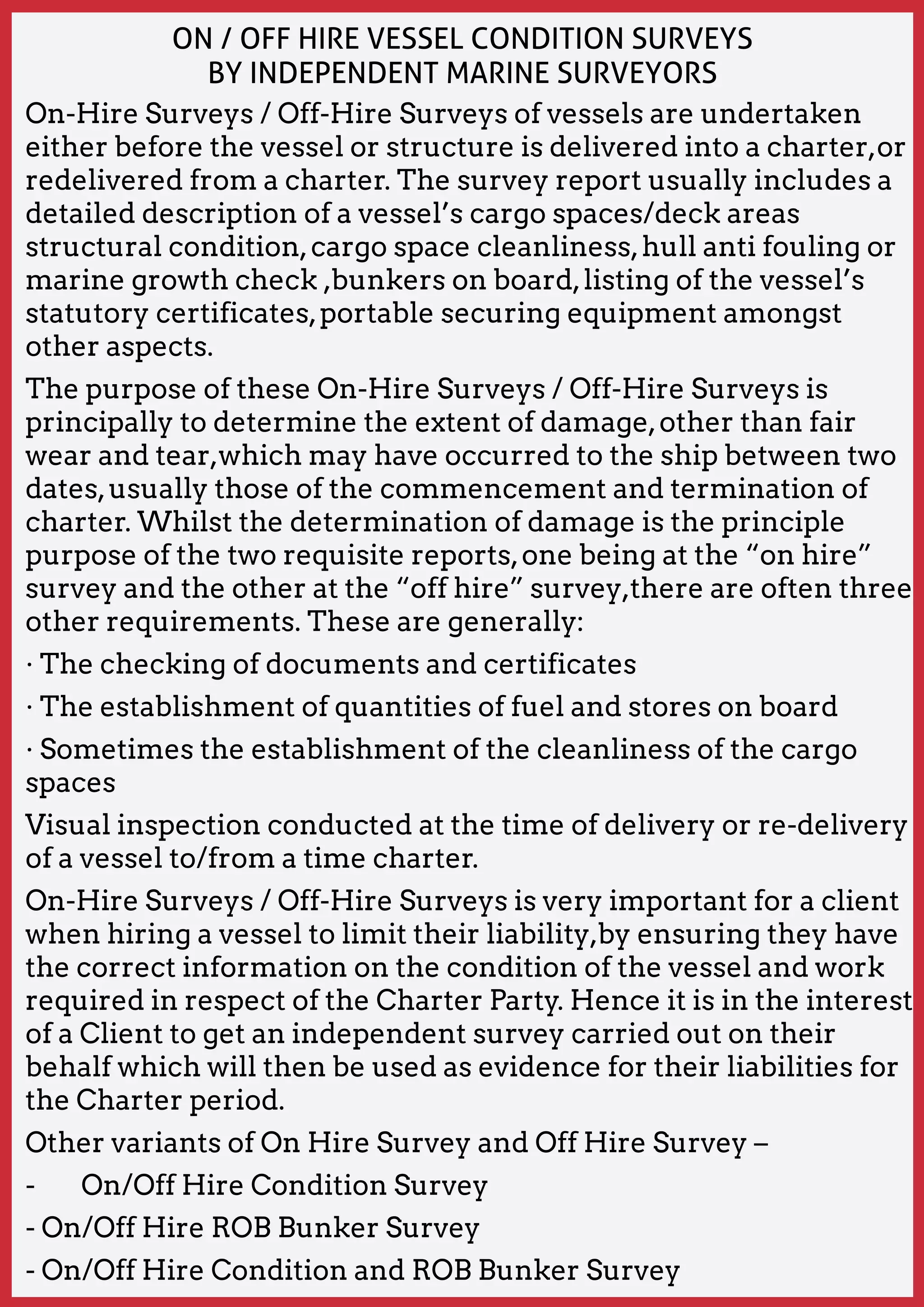 On hire and off-hire vessel condition surveys | PDF