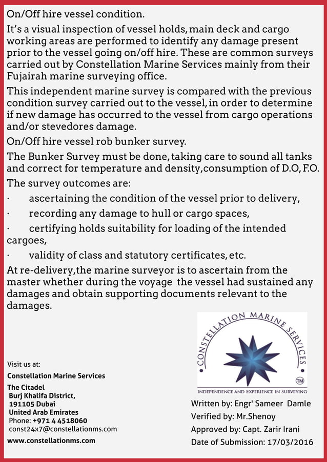 On hire and off-hire vessel condition surveys | PDF | Cruises | Travel Type