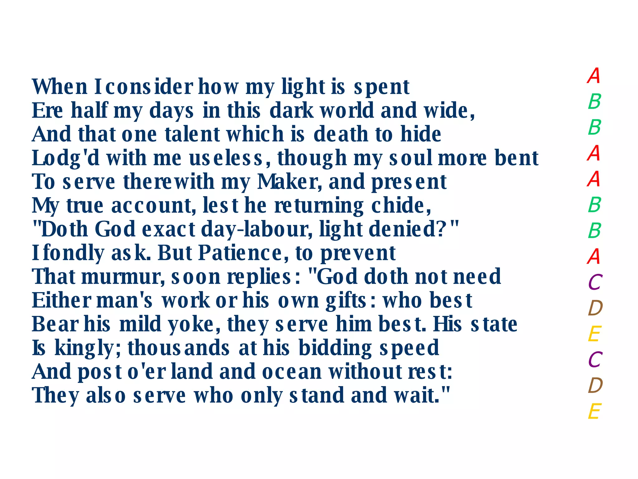 On His Blindness John Milton | PPT