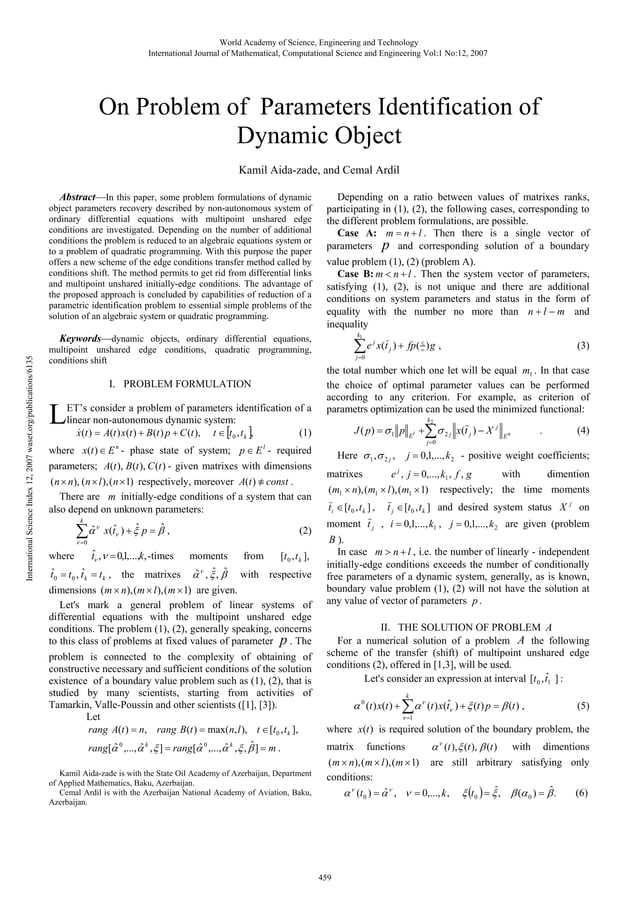 On problem-of-parameters-identification-of-dynamic-object | PDF