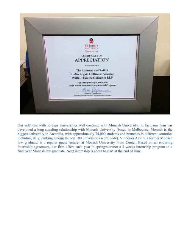 Studio Delfino Willkie Farr e Gallagher & St. John's University New ...