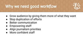 Newsroom Workflow: Tools and Tactics to Simplify and Iterate — ONA19 | PPT