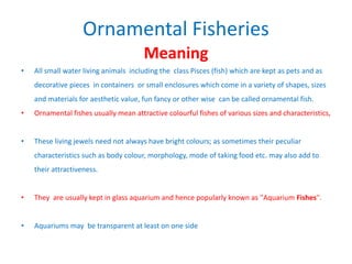 Ornamental fisheries in a.p. problems and prospectus | PPTX