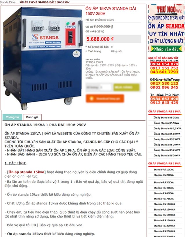On ap standa 15kva standa 15000va ổn áp standa 15kw bảo hành 4 năm | PDF
