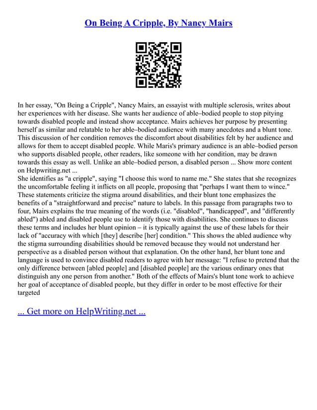 On Being A Cripple, By Nancy Mairs | PDF