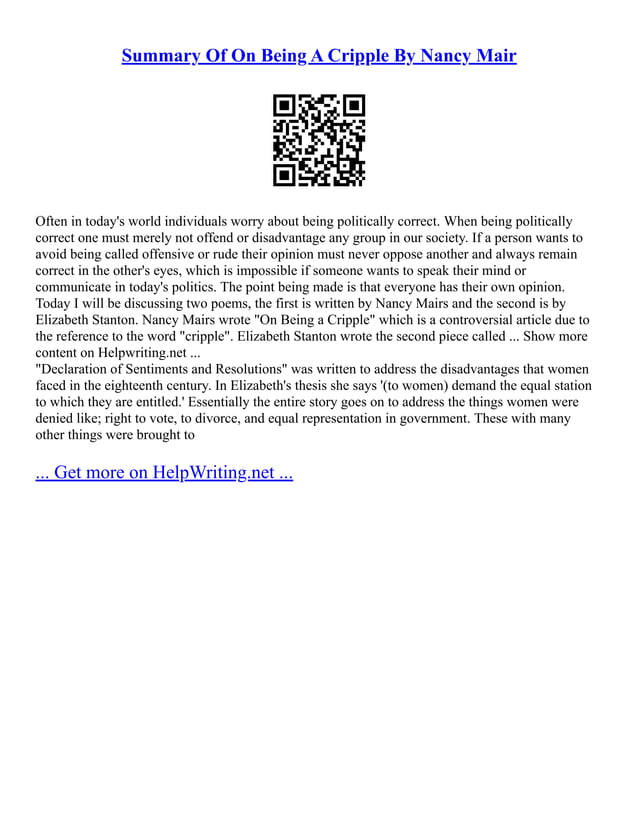 On Being A Cripple, By Nancy Mairs | PDF
