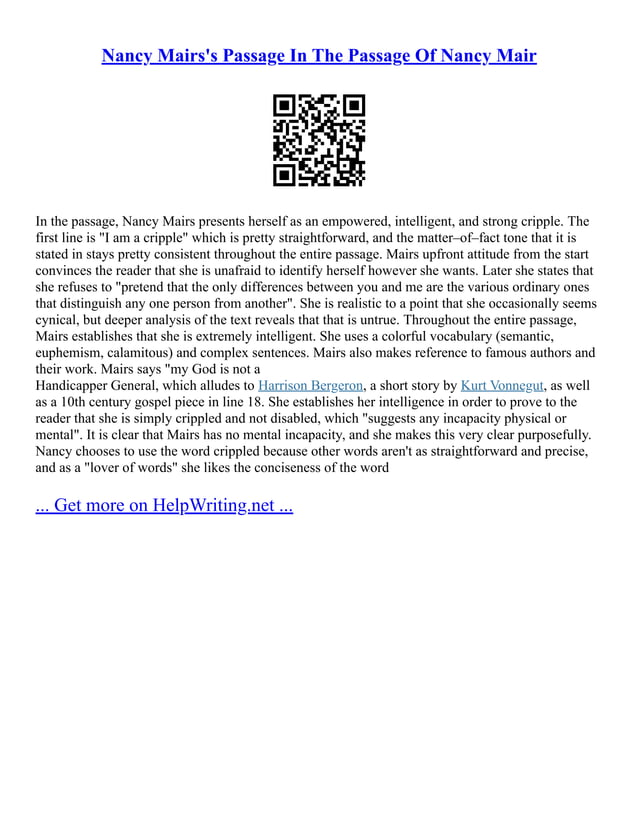 On Being A Cripple, By Nancy Mairs | PDF