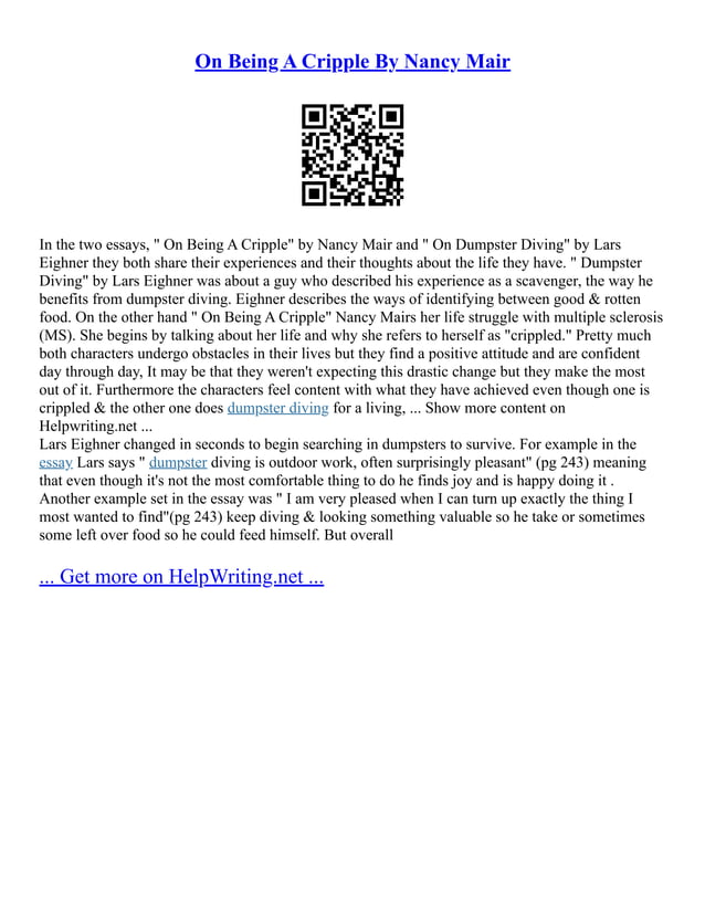 On Being A Cripple, By Nancy Mairs | PDF
