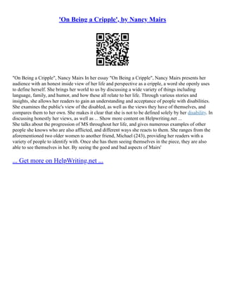 On Being A Cripple, By Nancy Mairs | PDF