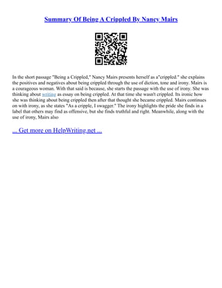 On Being A Cripple, By Nancy Mairs | PDF