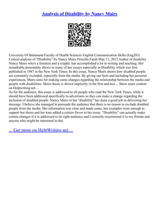 On Being A Cripple, By Nancy Mairs | PDF