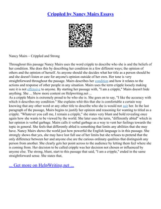 On Being A Cripple, By Nancy Mairs | PDF