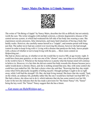 On Being A Cripple, By Nancy Mairs | PDF