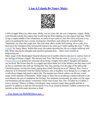 On Being A Cripple, By Nancy Mairs | PDF