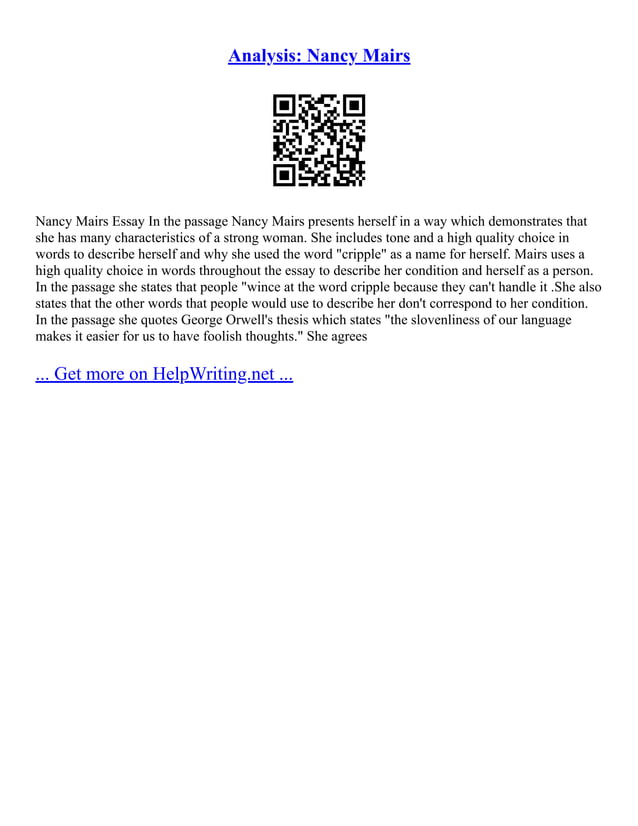 On Being A Cripple, By Nancy Mairs | PDF